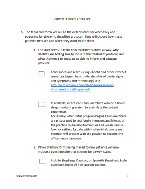 Airway Protocol Check List | Whip Mix Corporation